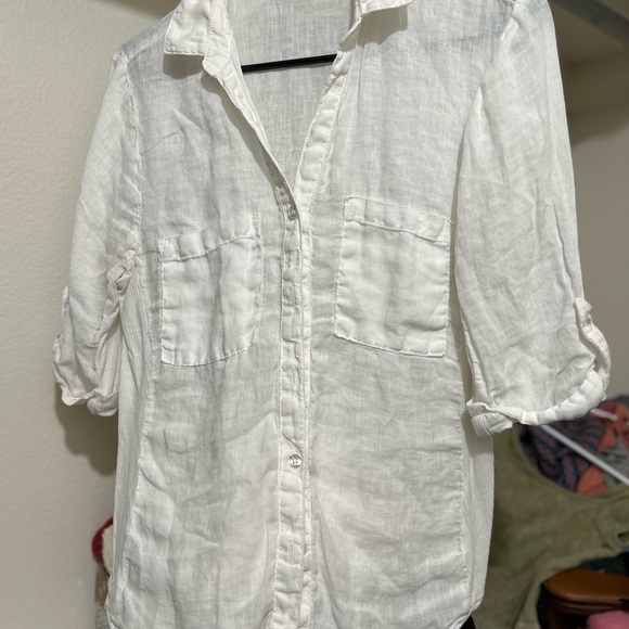 Bella Dahl | Tops | Bella Dahl White Linen Blouse | Poshmark